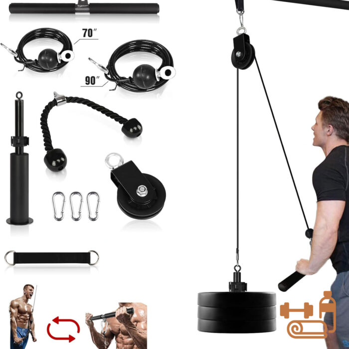 Dual Cable LAT and Lift Pulley System – Adjustable Home Gym Machine for ...
